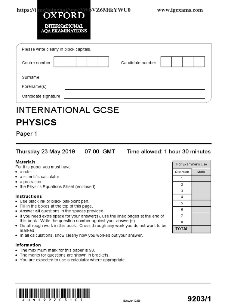 Int Gcse Physics Unit1 Question Paper Jun19 | PDF | Neutron | Stars