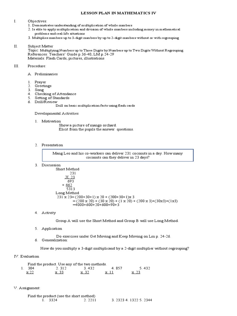 Lesson Plan in Math 4 August | PDF | Multiplication | Lesson Plan
