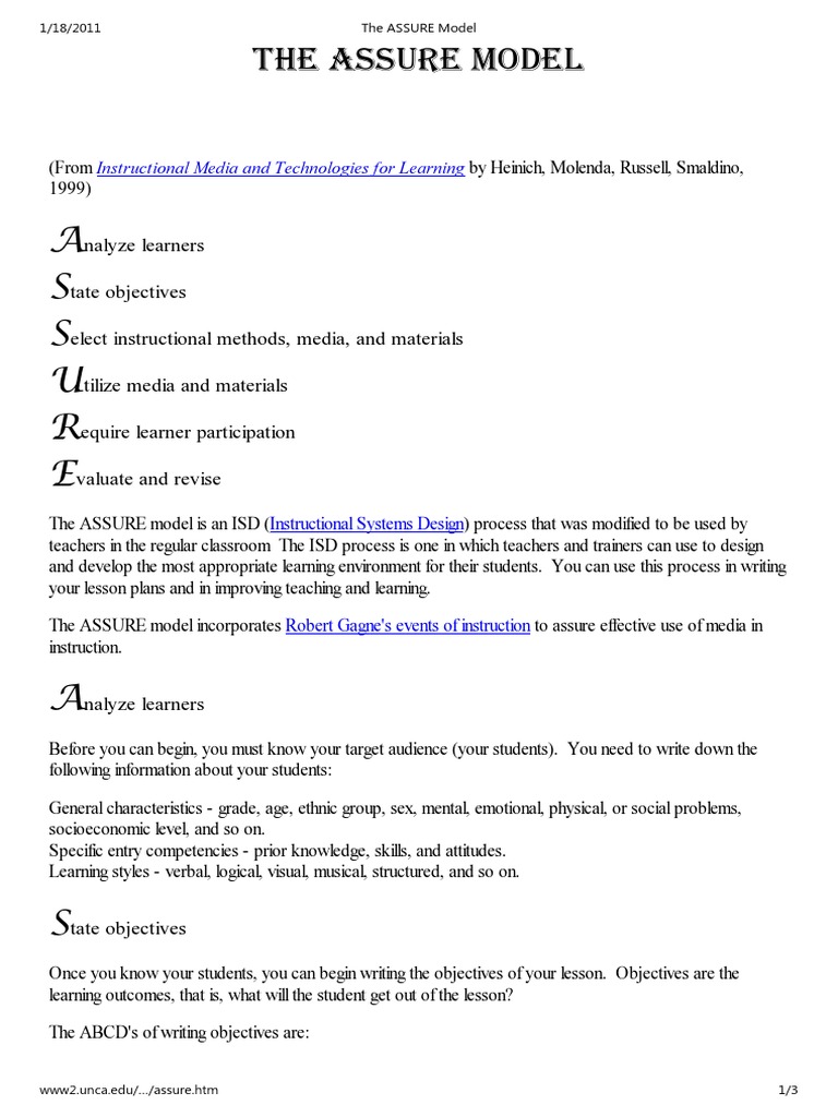 The Assure Model | PDF | Instructional Design | Learning