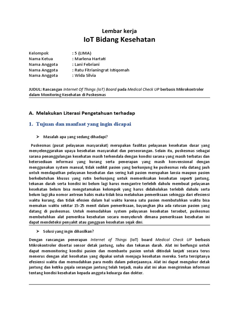 Kelompok 5 Lembar Kerja - IoT Bidang Kesehatan. Revisi | PDF