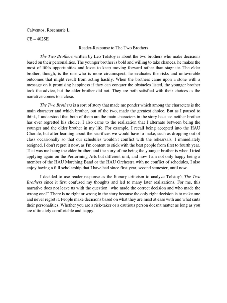 Reader-Response to Tolstoy's Brothers | PDF