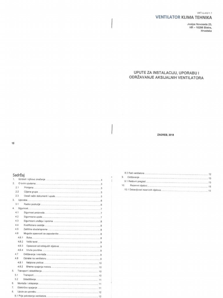 Upute Za Instalaciju, Uporabu I Održavanje Aksijalnih Ventilatora | PDF