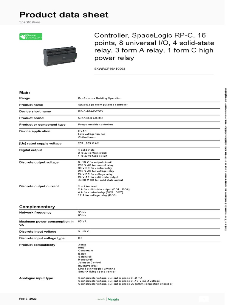 SpaceLogic RP-C 16A Controller Datasheet | PDF | Relay | Alternating ...