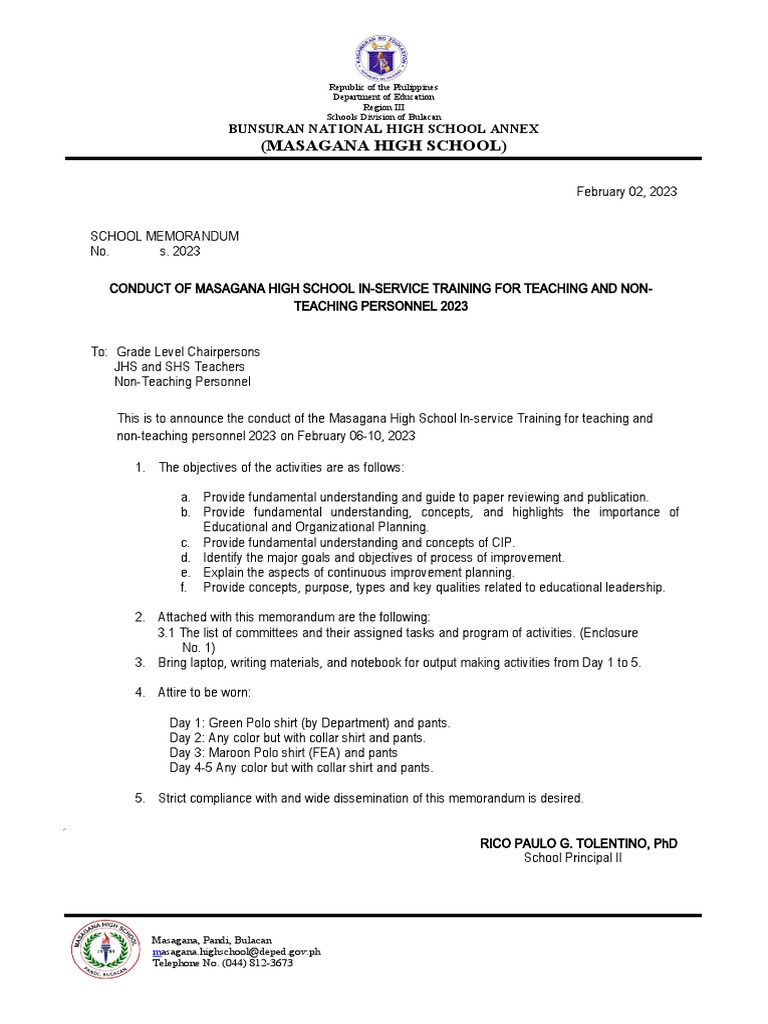 School Memo INSET-2023 | PDF