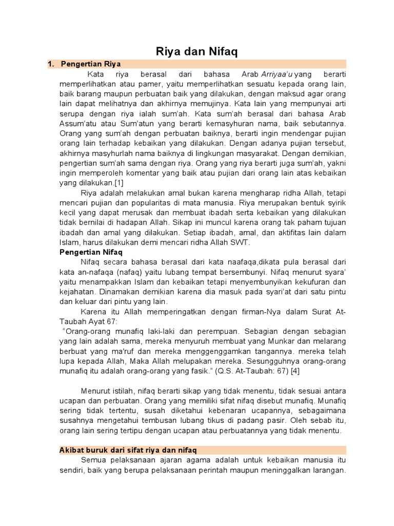 MEMAHAMI SIFAT RIYA DAN NIFAQ DALAM ISLAM | PDF