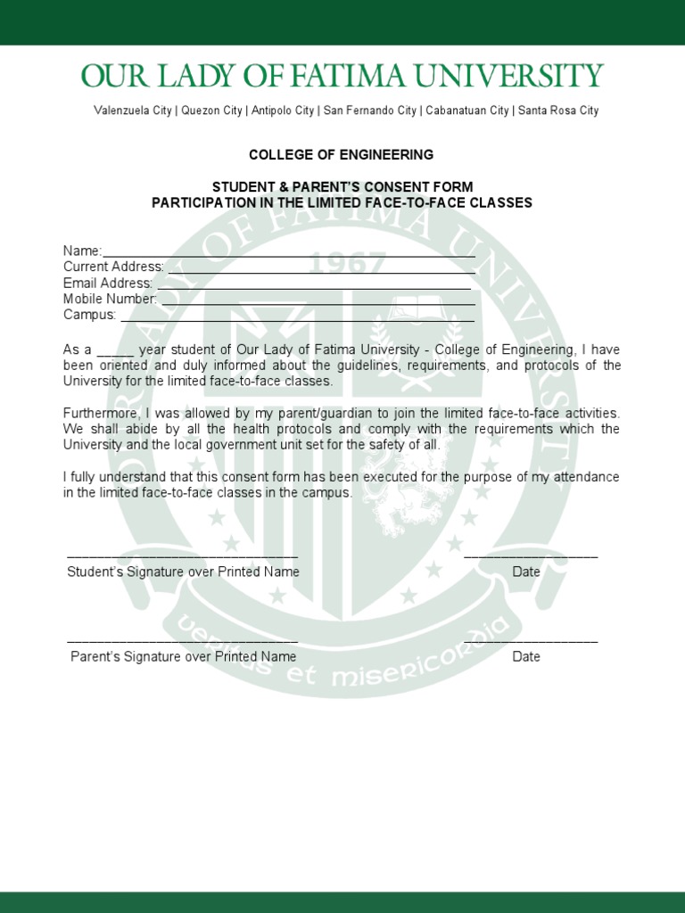 COE Student and Parents Consent Form Rev1 | PDF