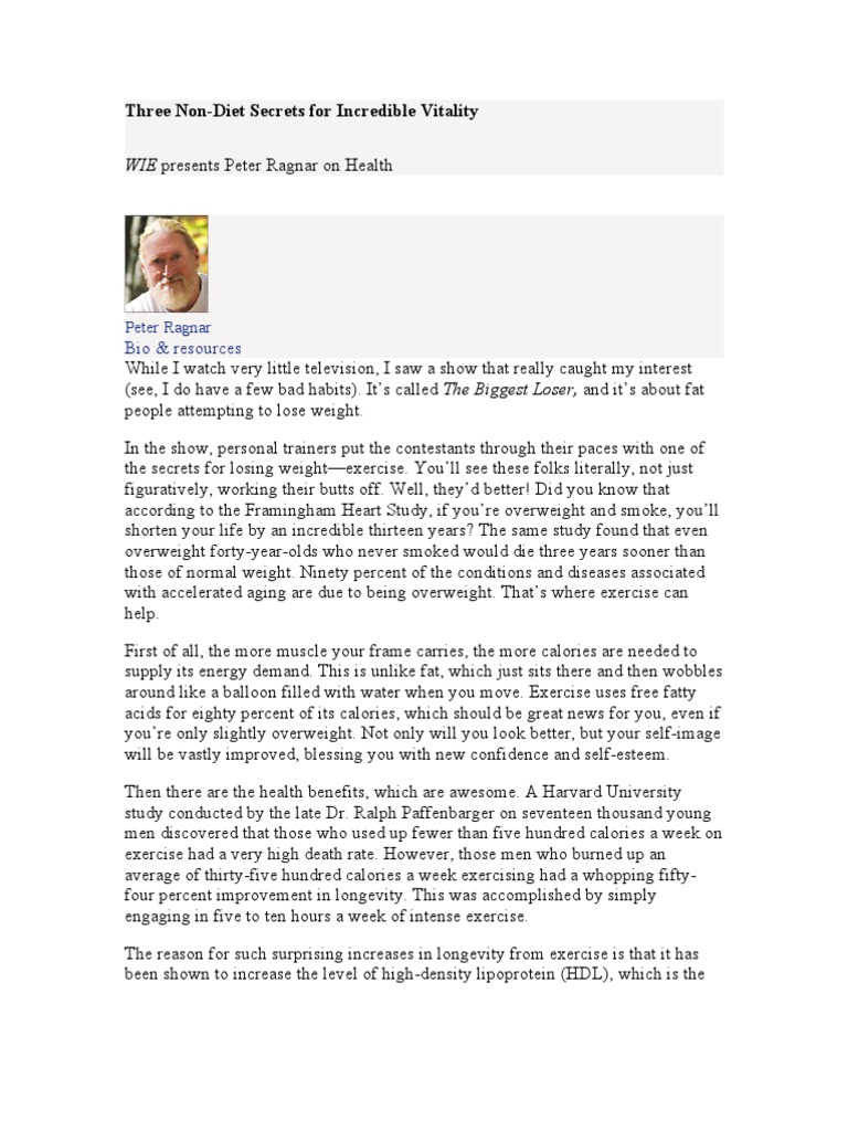 Peter Ragnar - 3 Non Diet Secrets For Incredible Vitality | PDF | Sleep ...