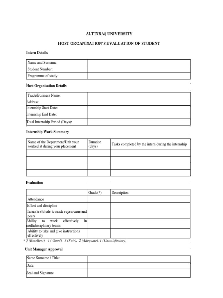 Student Evaluation Form (To Be Filled by The Company) | PDF | Business