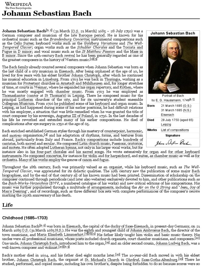 Johann Sebastian Bach - Wikipedia | PDF | Johann Sebastian Bach | Bach ...