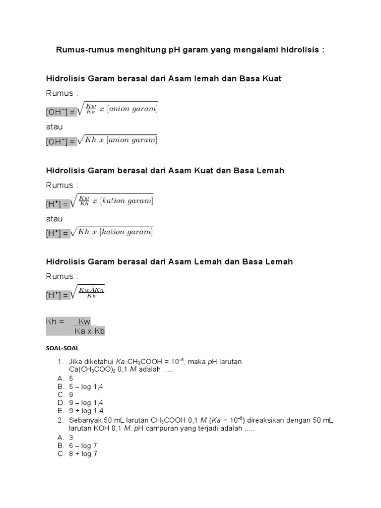 Rumus-Rumus Hidrolisis Garam | PDF