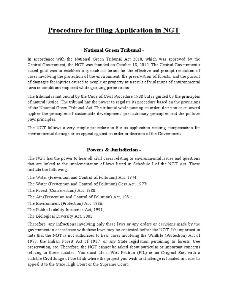 Procedure For Filing Application in NGT | PDF | Justice | Crime & Violence