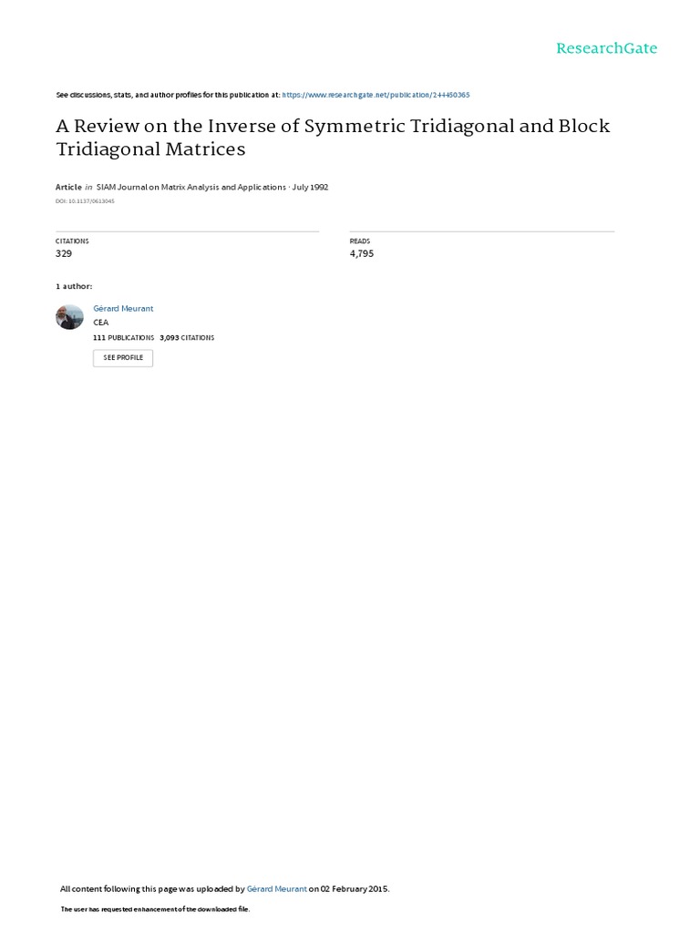 A Review On The Inverse Of Symmetric Tridiagonal A PDF Matrix