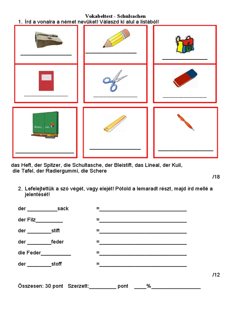 Vokabeltest - SChulsachen | PDF