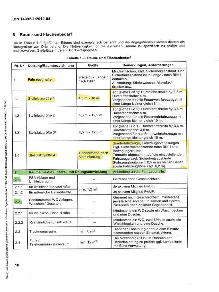 DIN 14092-1 Feuerwehrhäuser Auszug | PDF