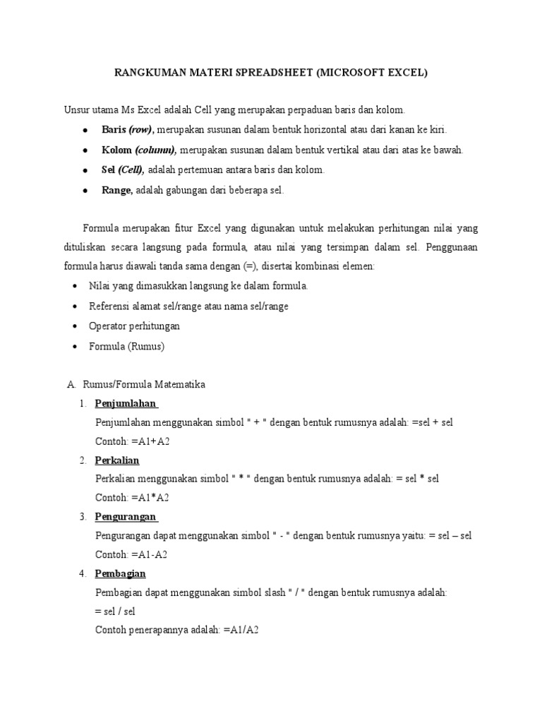 Rangkuman Materi Dasar Microsoft Excel | PDF