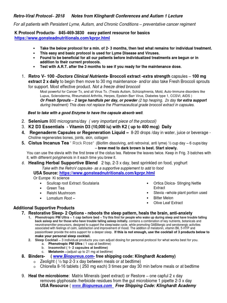 K Protocol For Retro V and Lyme | PDF | Dna Methylation | Clinical Medicine