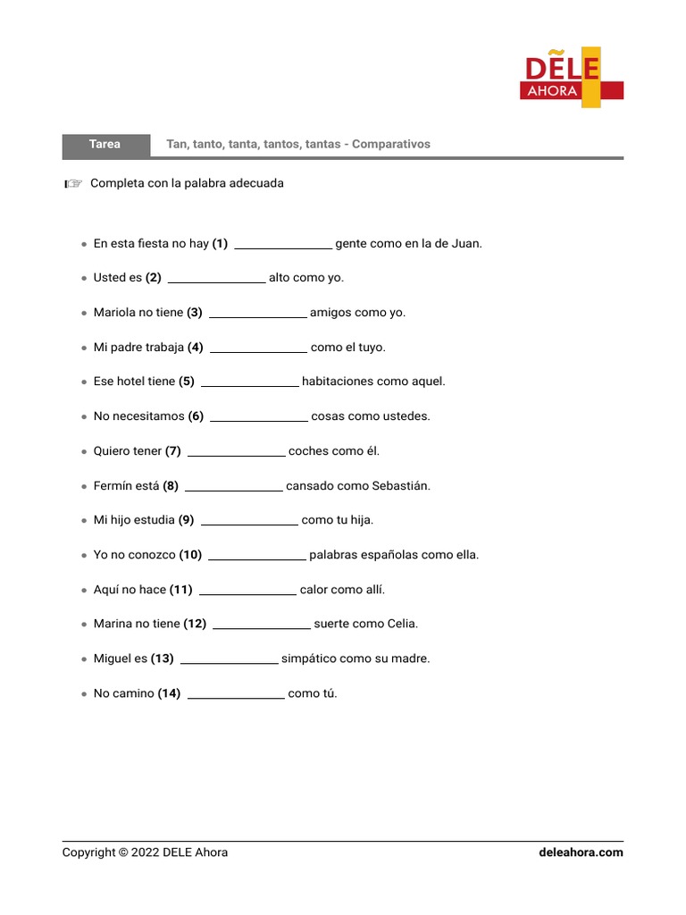Tan Tanto Tanta Tantos Tantas Comparativos | PDF