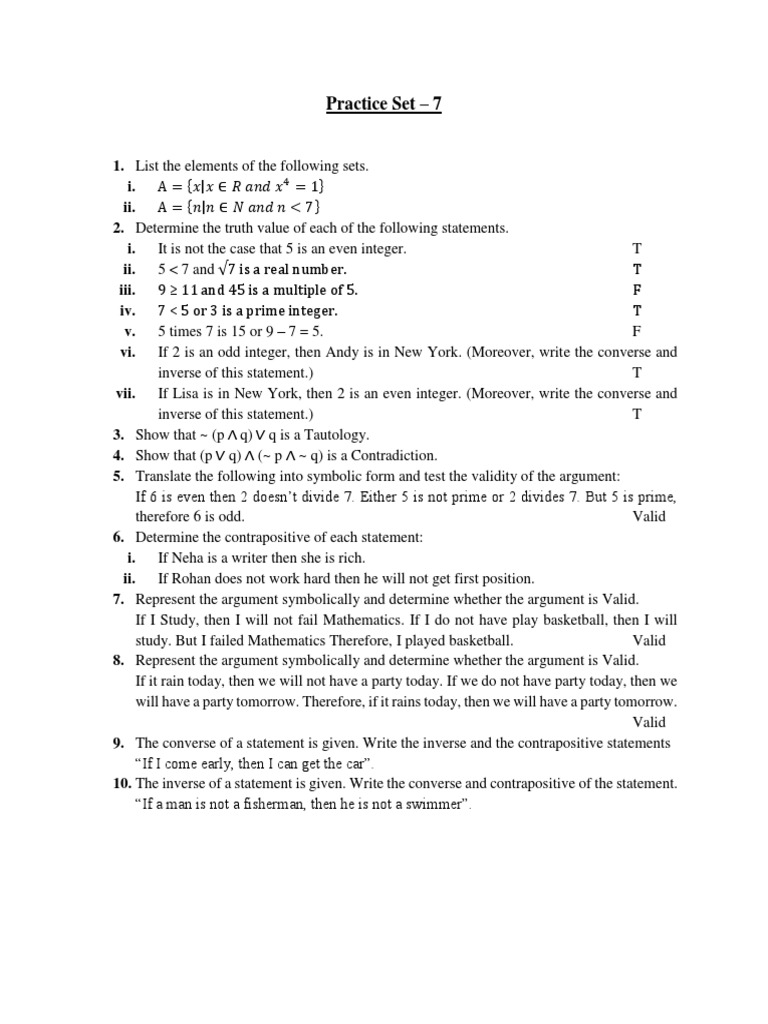 Practice Set - 7 | PDF | Argument | Logic