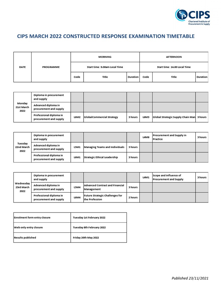 CIPS CR Timetable - March 2022 WEB V5 | PDF | Procurement | Business