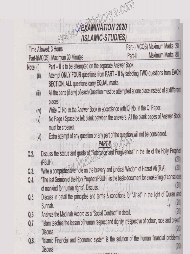 Past Paper of Css Islamic Studies Subjective 2020 | PDF