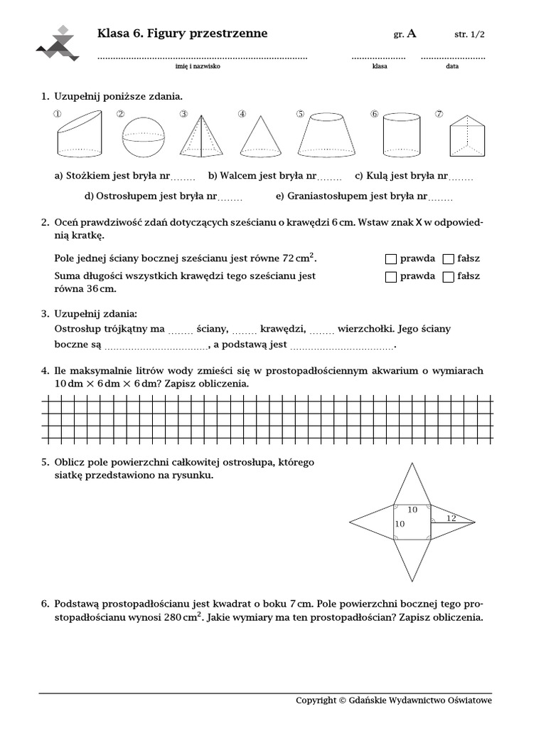 Klasa 6. Figury Przestrzenne | PDF