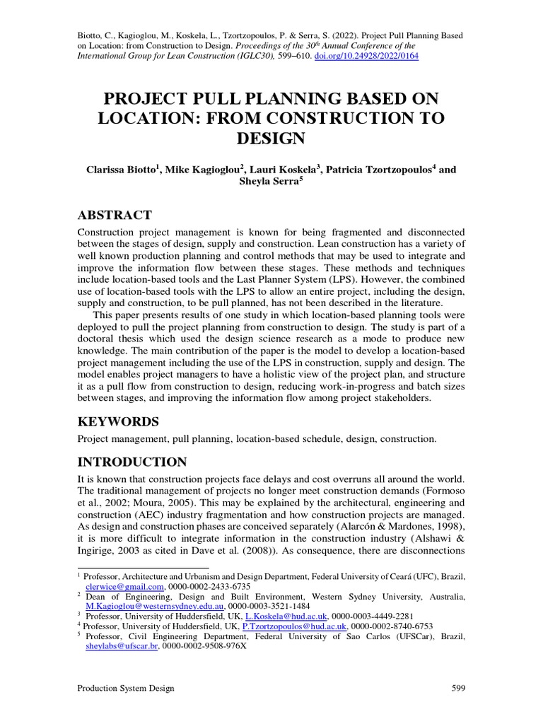Biotto Et Al. 2022 - Project Pull Planning Based On Location - From ...