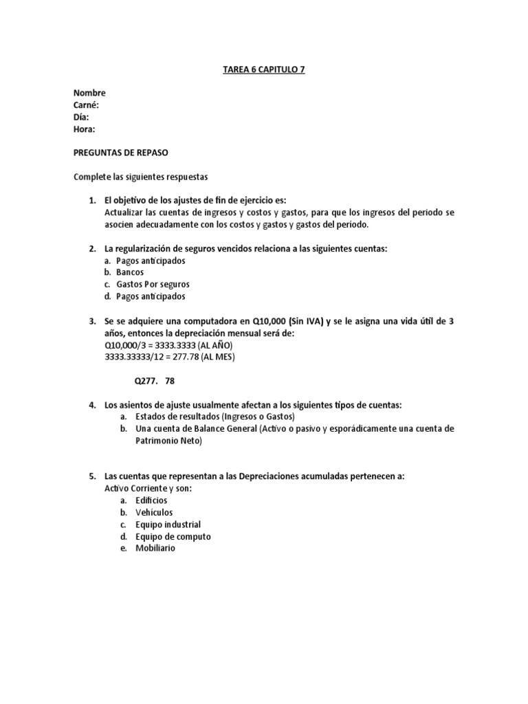 Tarea 6 Cap 6 Galileo Cap1 | PDF | Depreciación | Estado de resultados