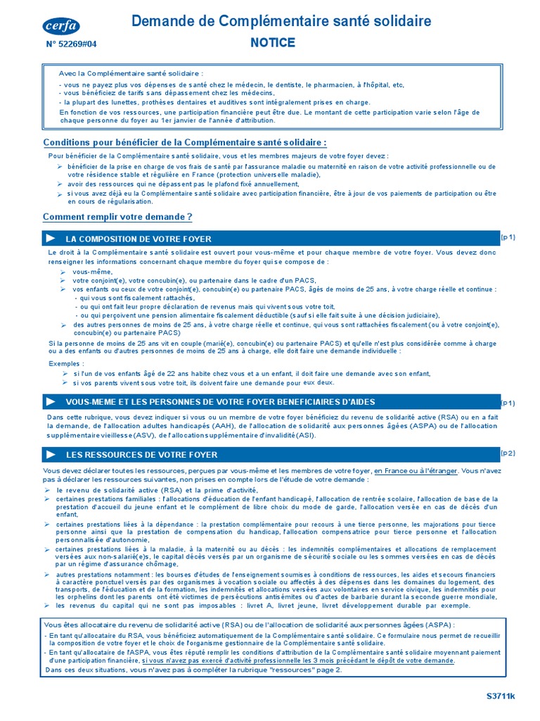 Conditions et Demande de Complémentaire Santé Solidaire | PDF ...