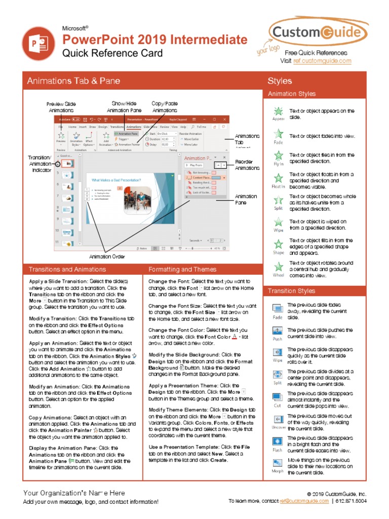 PowerPoint 2019 Intermediate Quick Ref Guide | PDF | Microsoft Office ...