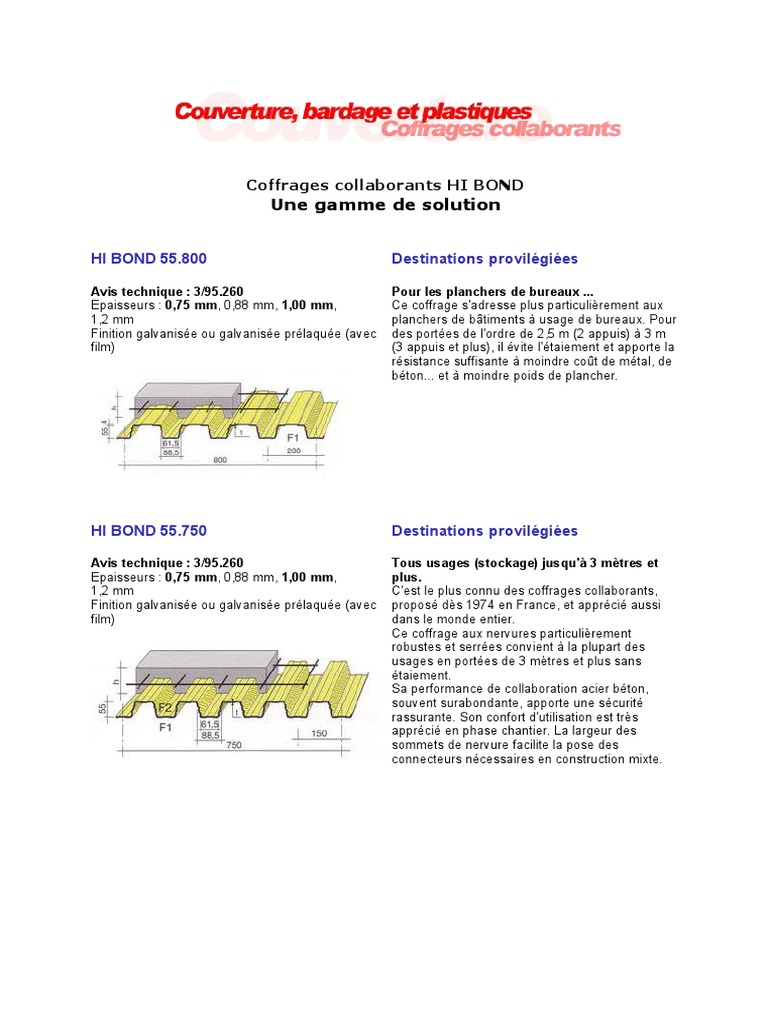 Coffrages Collaborants HI BOND 55.800 | PDF | Génie du bâtiment ...