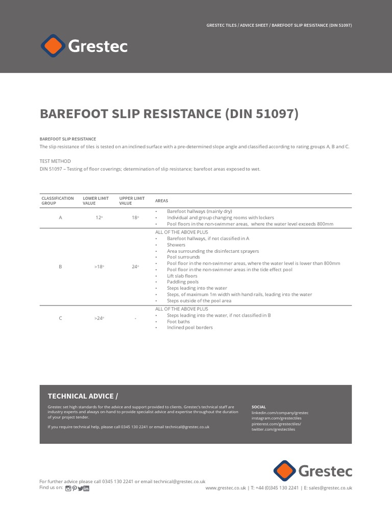 Barefoot Slip Resistance DIN 51097 | PDF