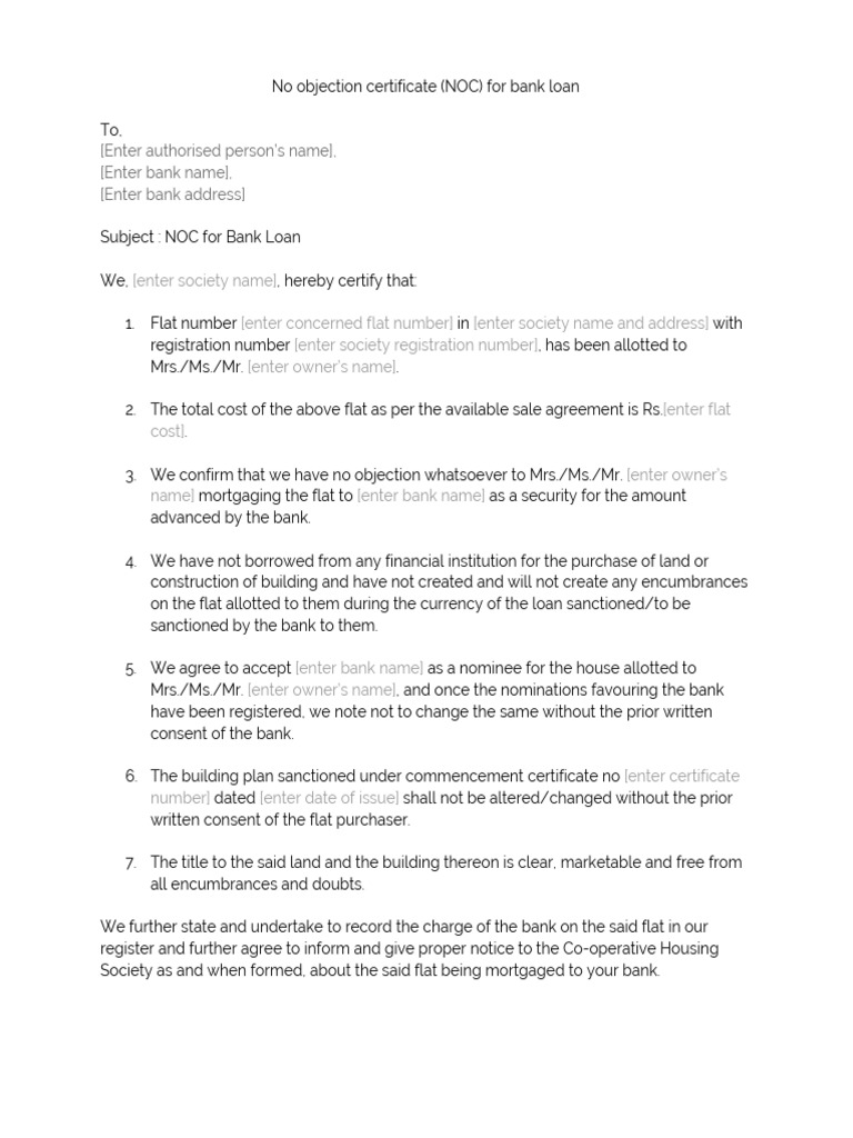 NOC Form Bank Loan | PDF | Business | Finance & Money Management