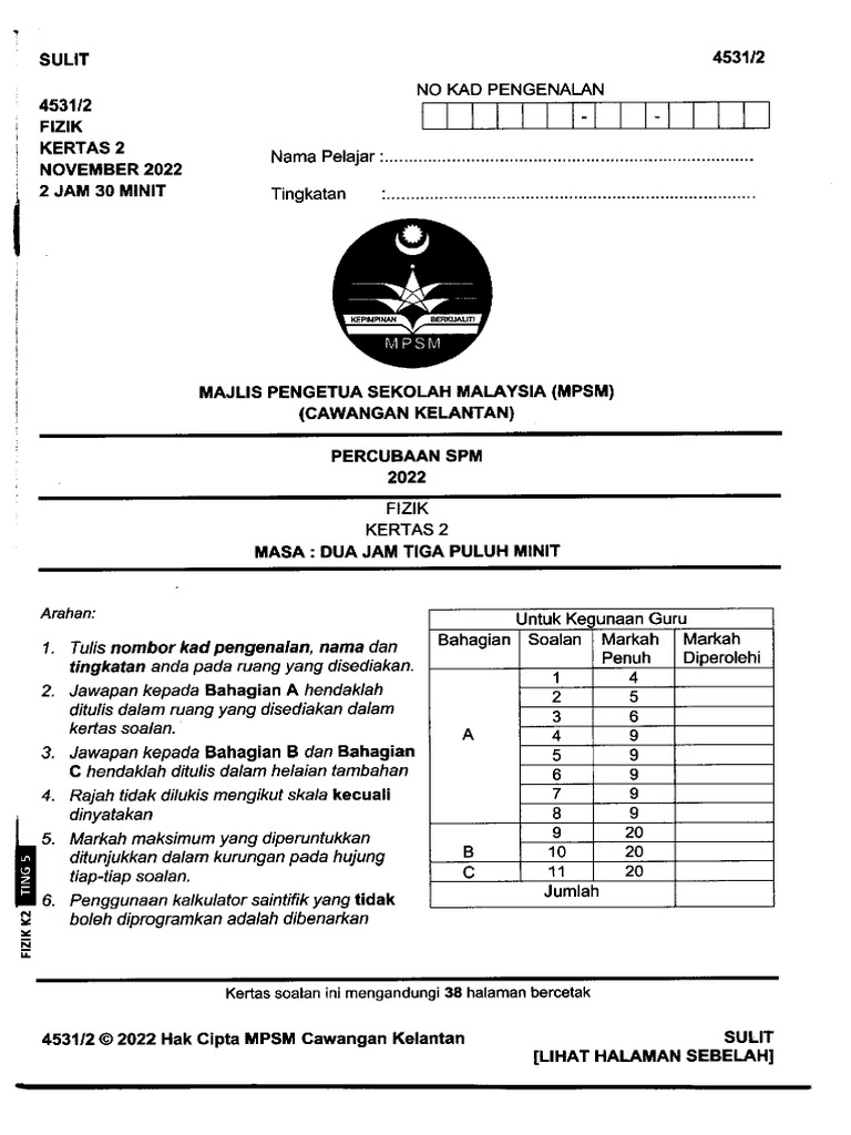 2022 Kelantan - MPSM Physics K2 | PDF