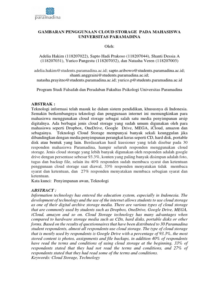 Makalah TIK Kelompok 8 (Gambaran Penggunaan Cloud - 220709 - 234418 | PDF