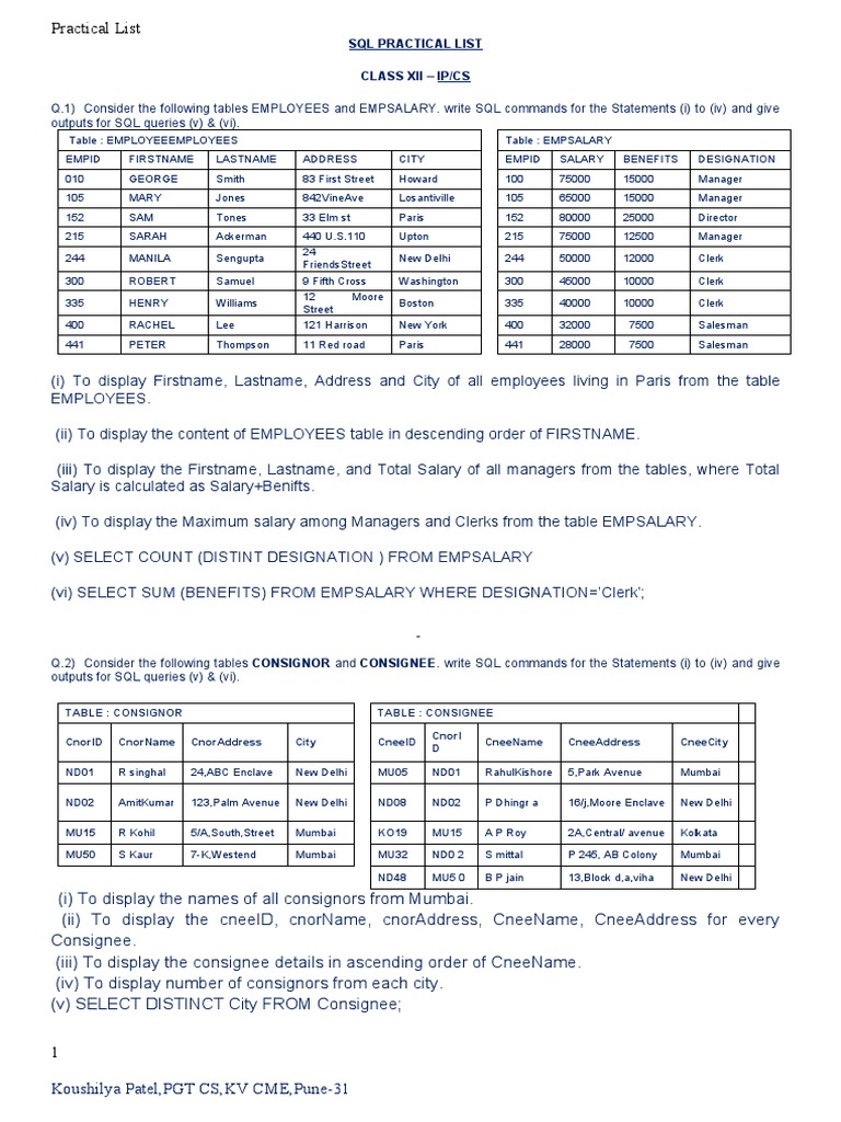 SQL Practical List | PDF | Airlines | Databases