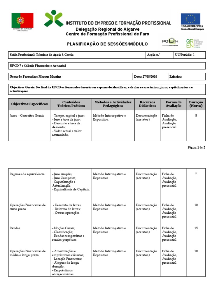UFCD 7 - Planificação Cálculo Financeiro e Actuarial | PDF | Juros ...