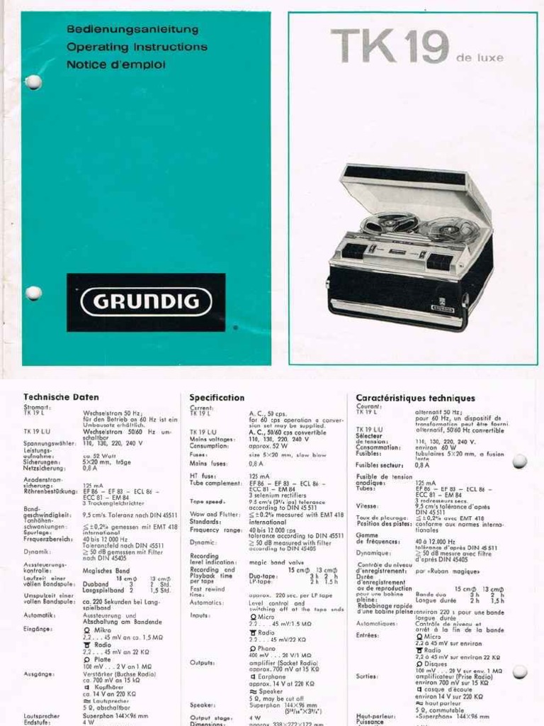 Grundig TK 19 Deluxe Owners Manual | PDF
