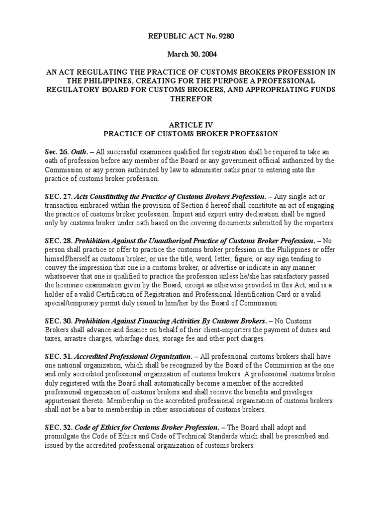 Article IV | Download Free PDF | Customs | Licensure