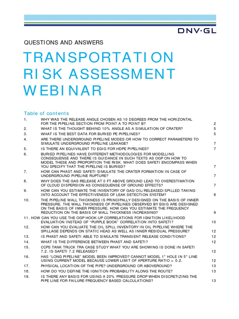 Transportation Risk Assessment Webinar: Questions and Answers | PDF ...