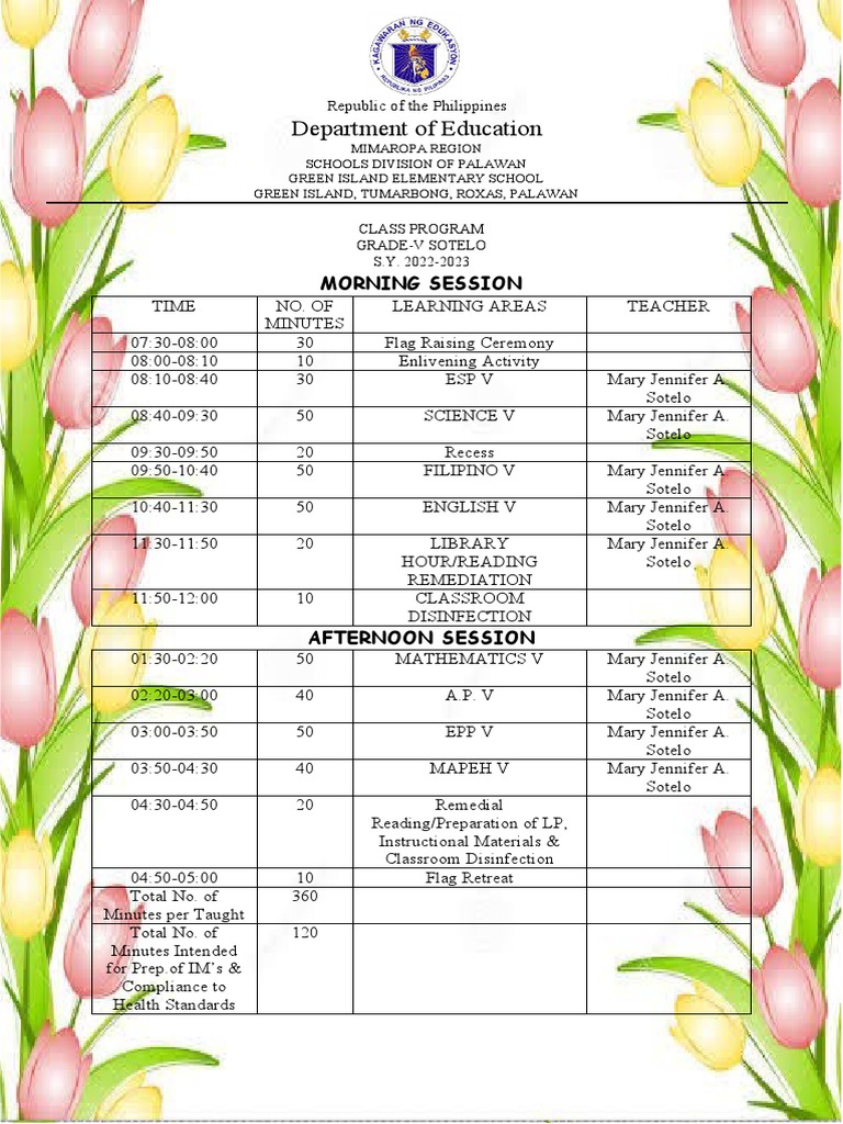 CLASS - PROGRAM For f2f Class G5SOTELO | PDF | Philippines | Social Institutions