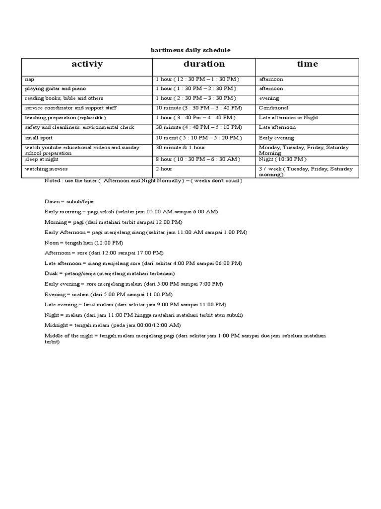 My Daily Schedule | PDF