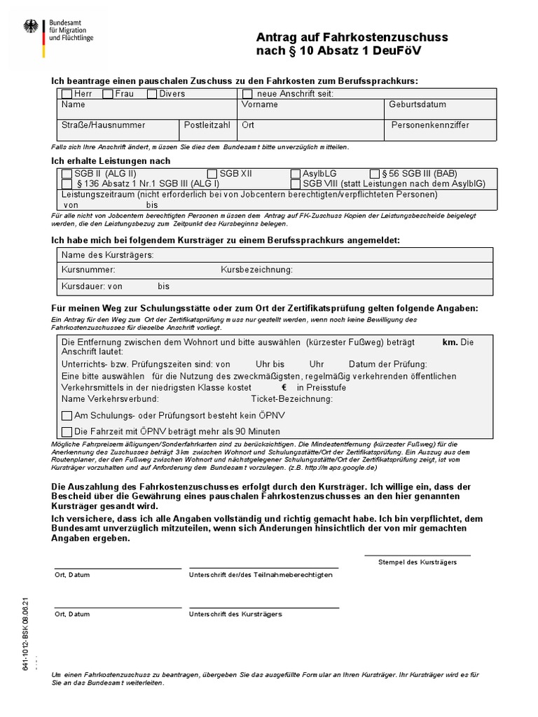 Antrag Fahrtkostenzuschuss - Docx Jsessionid .Intranet232 | PDF