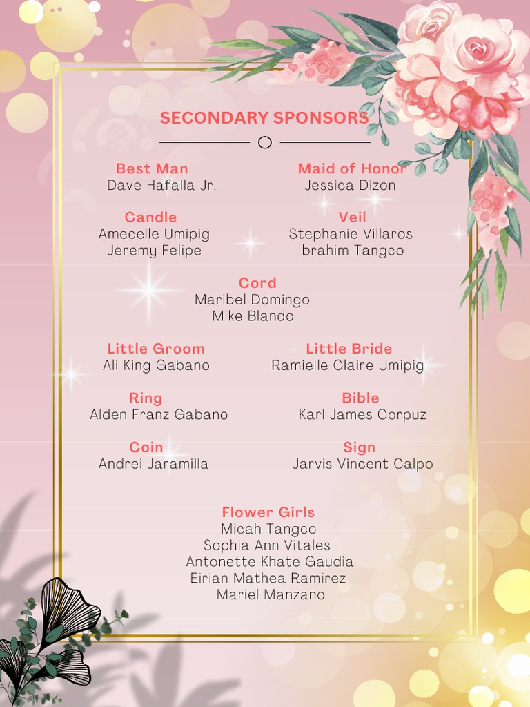 Wedding Roles and Attendants List | PDF
