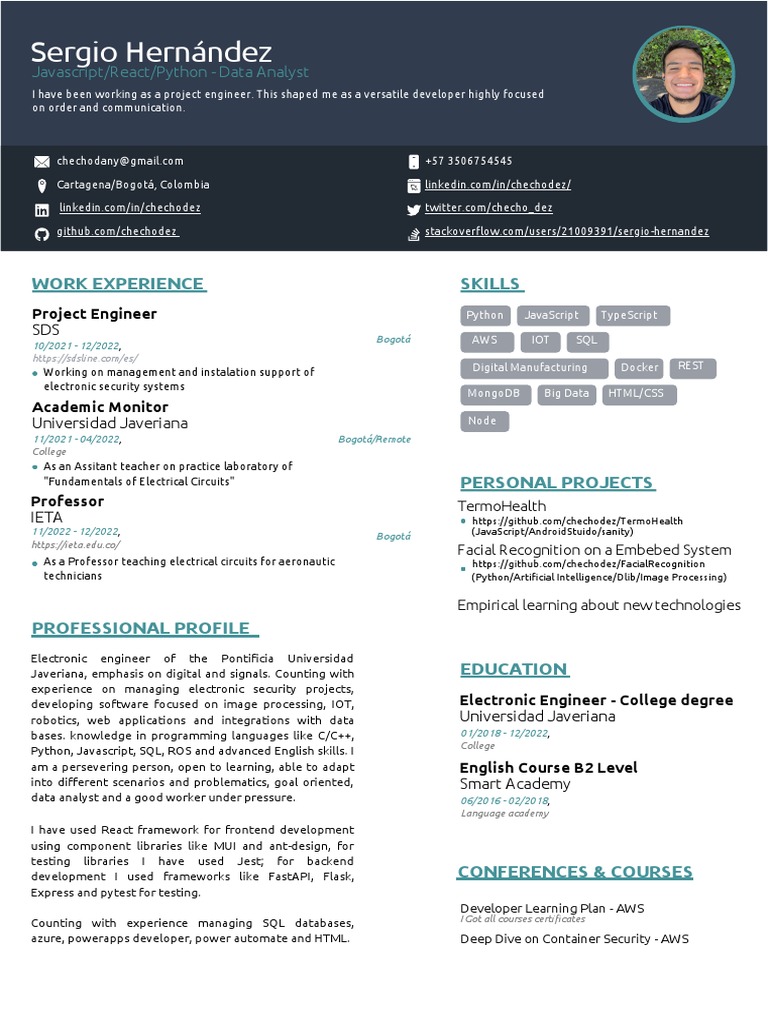 CV Sergio Hernandez | PDF | Internet Of Things | Java Script