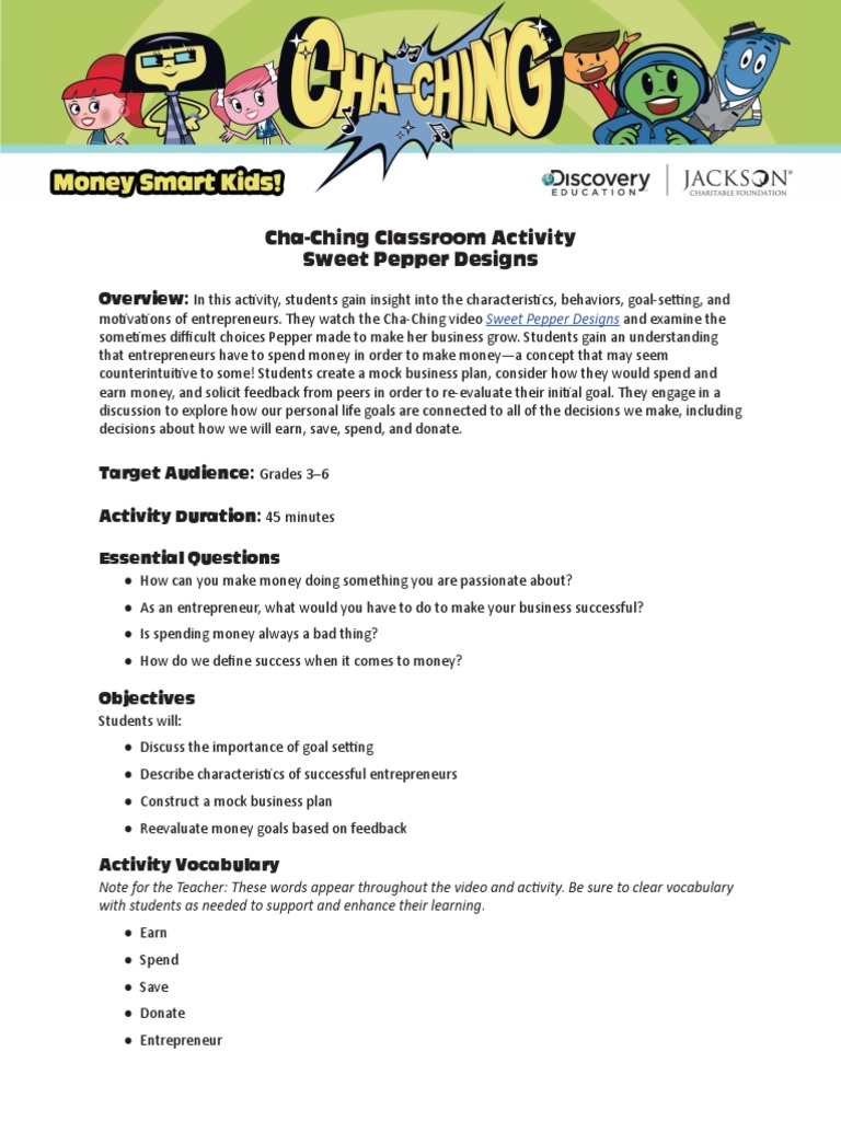 Cha Ching Activity Sweet Pepper Designs | PDF | Entrepreneurship | Money