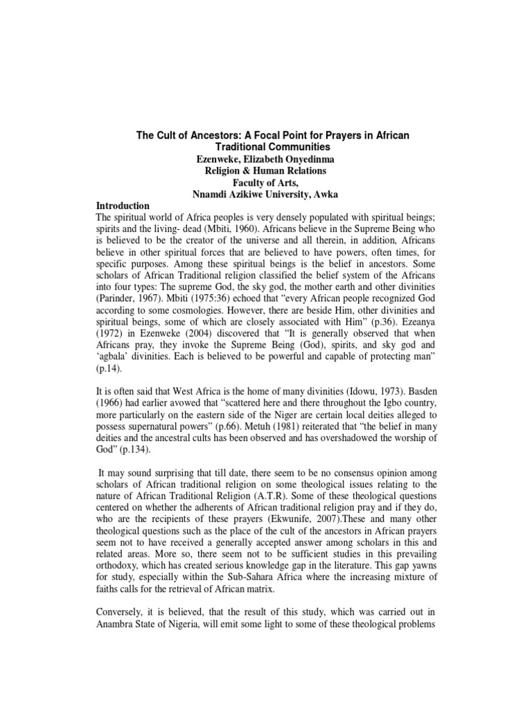 "The Cult of Ancestors in African Traditional Religion | PDF ...