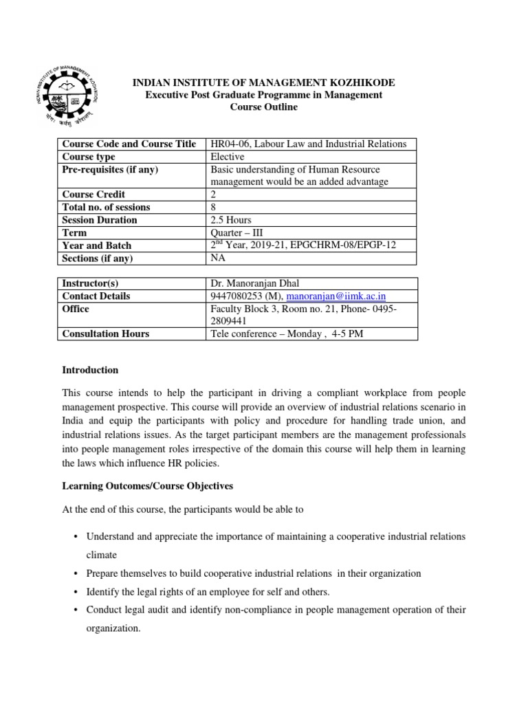 EHR-05-Labour Law and Industrial Relations-EPGP | PDF | Employment | Wage