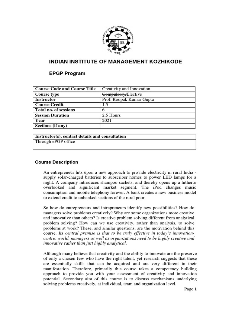 EHR 07 Creativity And Innovation EPGP Download Free PDF Creativity