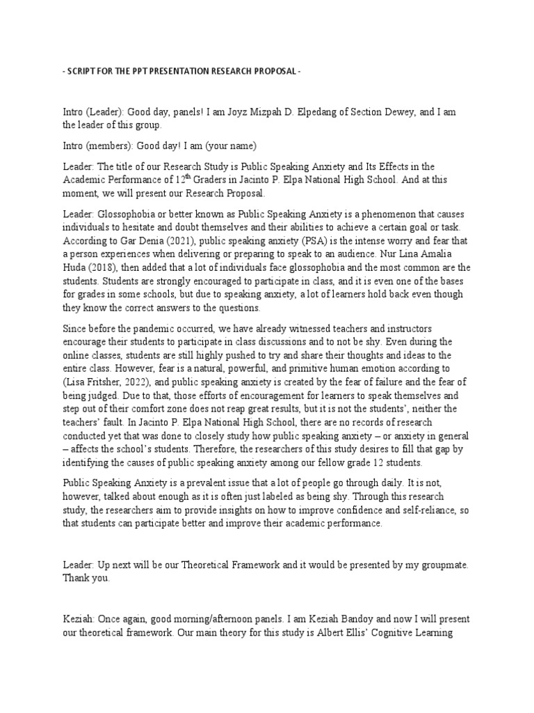 Script for the Ppt Presentation Research Proposal | PDF | Sampling ...