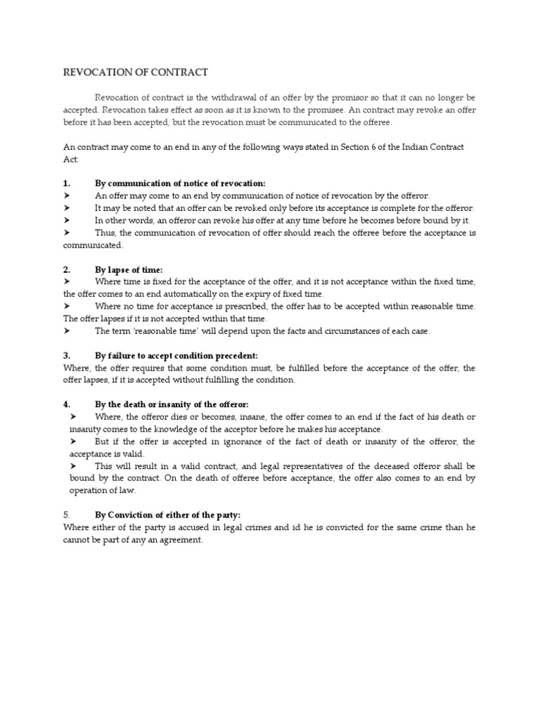 Revocation of Contract | PDF